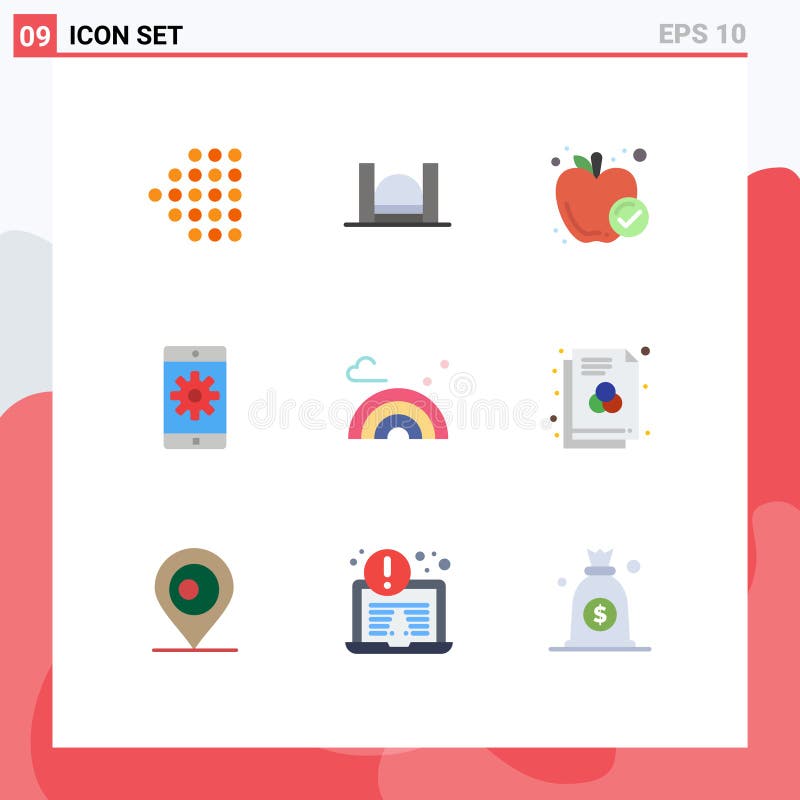 9 Creative Icons Modern Signs and Symbols of Rainbow, Setting, Apple ...