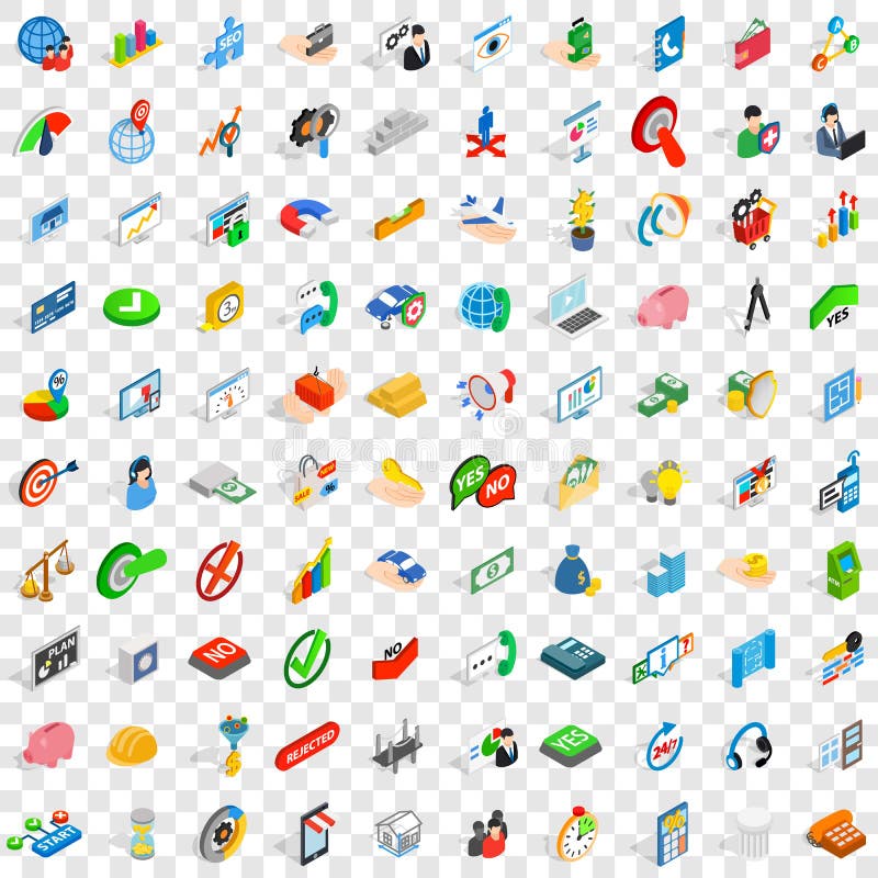 100 Creative Icons Set, Isometric 3d Style Stock Vector - Illustration ...