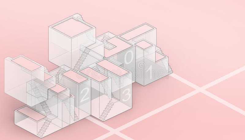 Creative Idea Abstract Architectural Geometric Box Random Square on Red ...