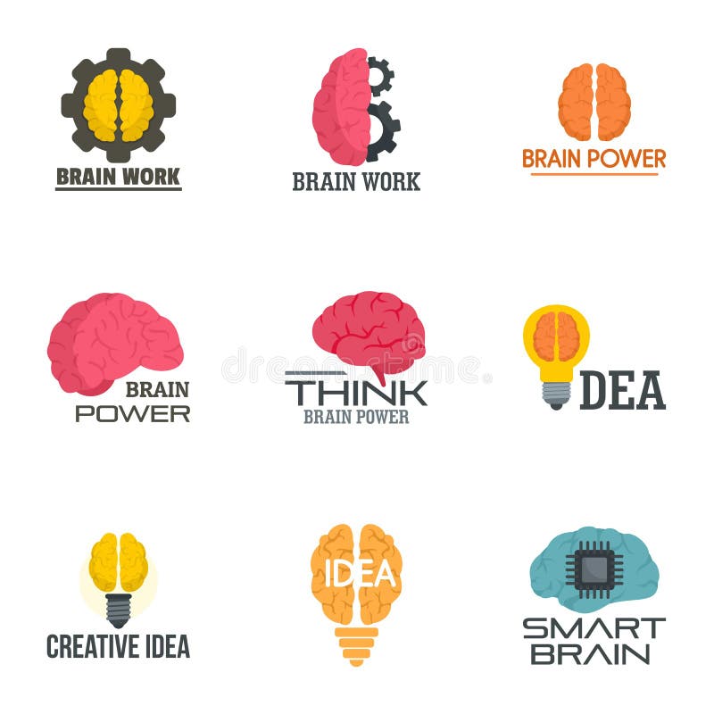 Creative Idea Brain Logo Set, Flat Style Stock Vector - Illustration of ...