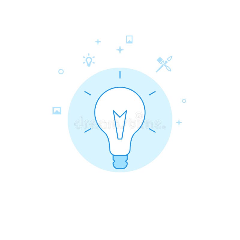 Creative Idea Bulb Flat Vector Illustration, Icon. Light Blue ...