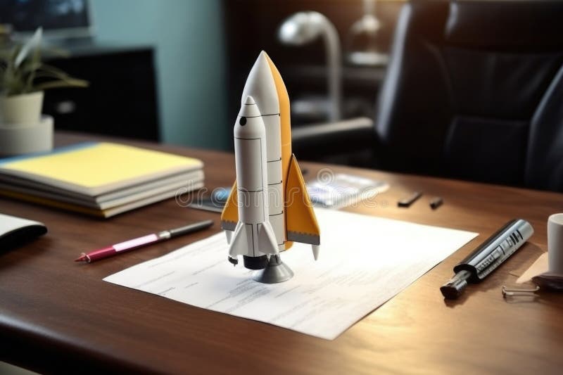 Successful Startup Concept. Launching Rocket on Office Table ...