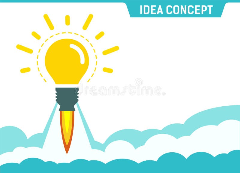 Creative Idea Concept. Bright Light Bulb in Form Rocket Flies Up Stock ...