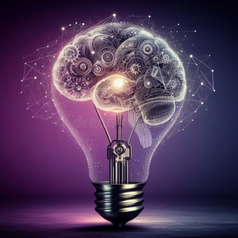 Creative Idea Concept with Bulb Future Technology and Brain Stock ...