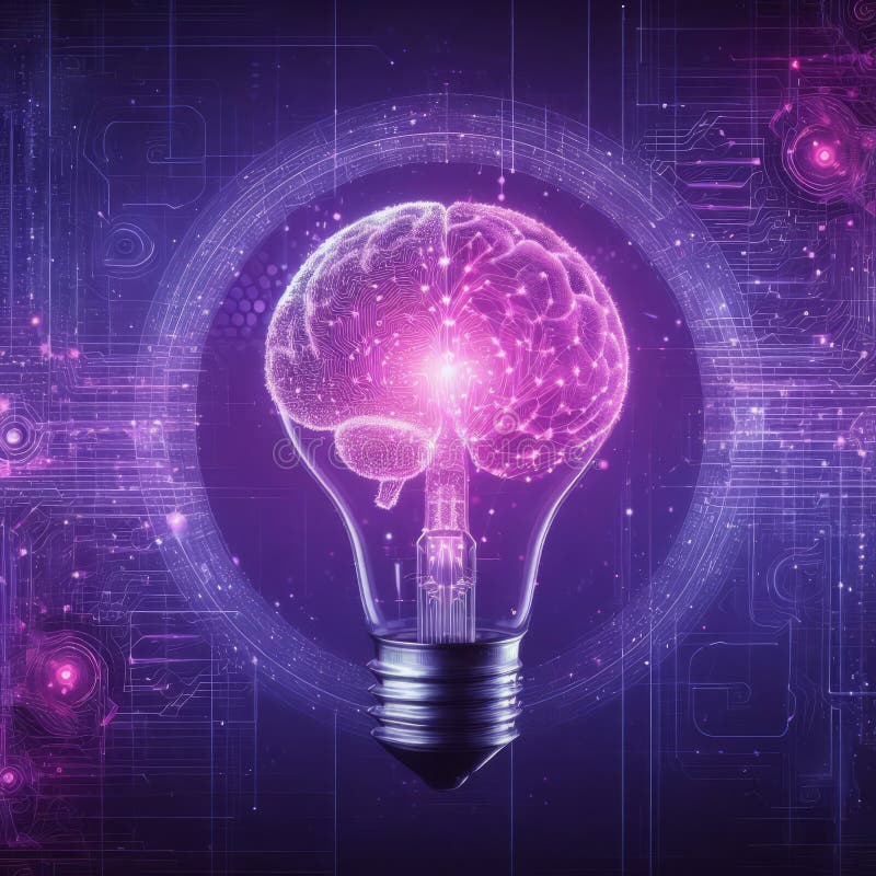 Creative Idea Concept with Bulb Future Technology and Brain Stock ...