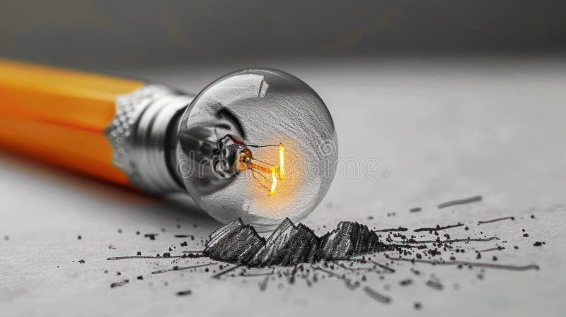 Creative Idea Concept: Pencil Drawing of Bulb with Light Stock ...