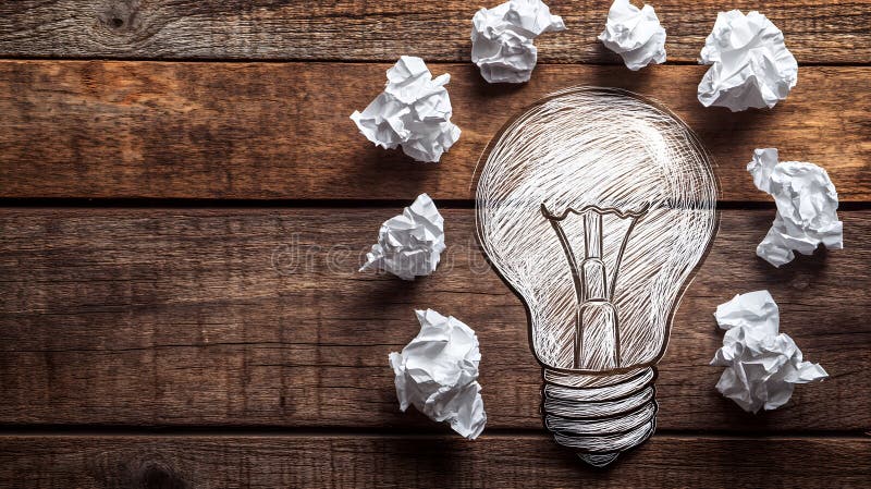 Creative Idea Concept with Crumpled Paper Forming Light Bulb Surrounded ...