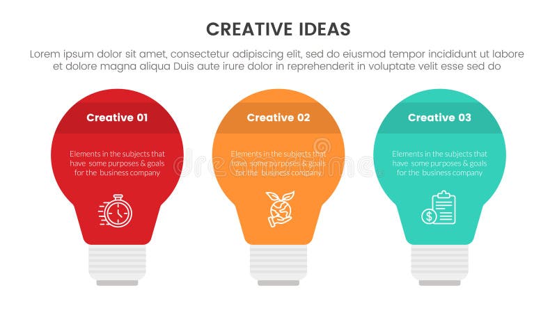 Creative Idea Concept Infographic 3 Point Stage Template with Lightbulb ...