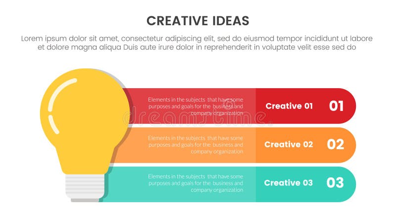 Creative Idea Concept Infographic 3 Point Stage Template with Lightbulb ...