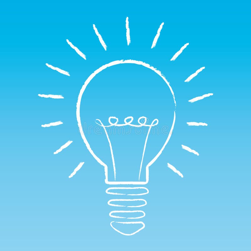 Creative Idea Concept. Light Bulb Illuminated Hand-drawn on a Blue Sky ...