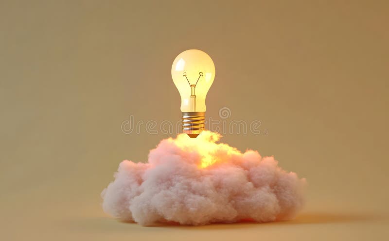 Creative Idea Concept with Lightbulb Launching Like Rocket from a Cloud ...