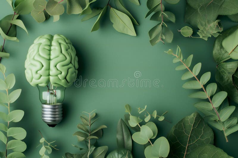 Creative Idea Concept - Top View of Light Bulb with Green Leaves and ...