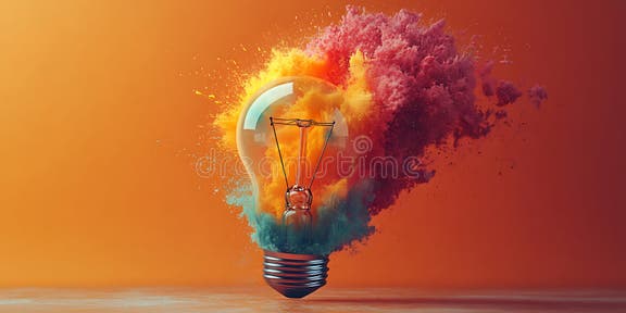 Creative Idea Conceptualization Lightbulb with Explosive Colors on Warm ...