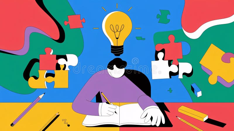 Creative Idea Development Illustrated with Puzzle Pieces and Light Bulb ...