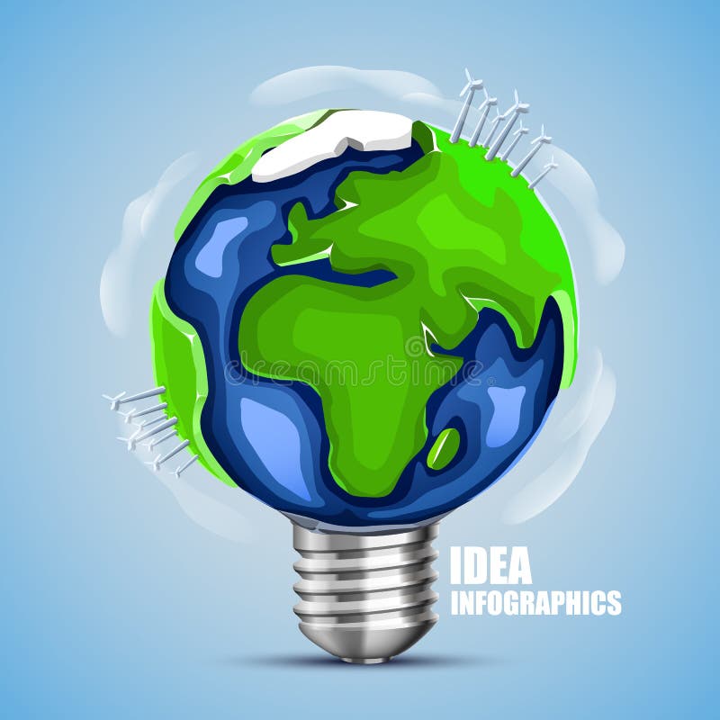 Creative Idea Earth, Lamp Earth Sign, Green Energy. Vector Illustration ...