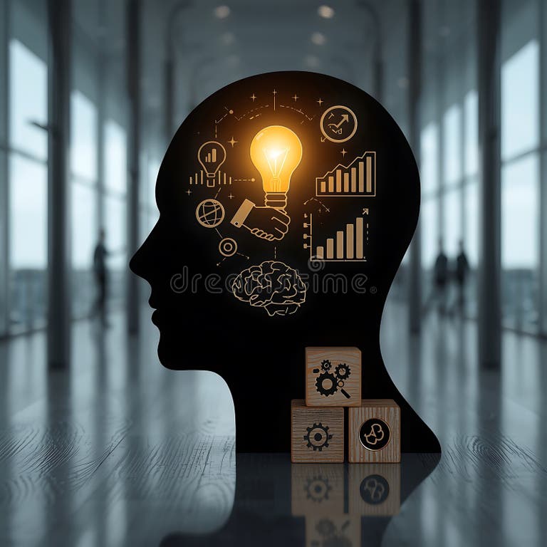 Creative Idea Generation and Business Analytics Silhouette of Head with ...