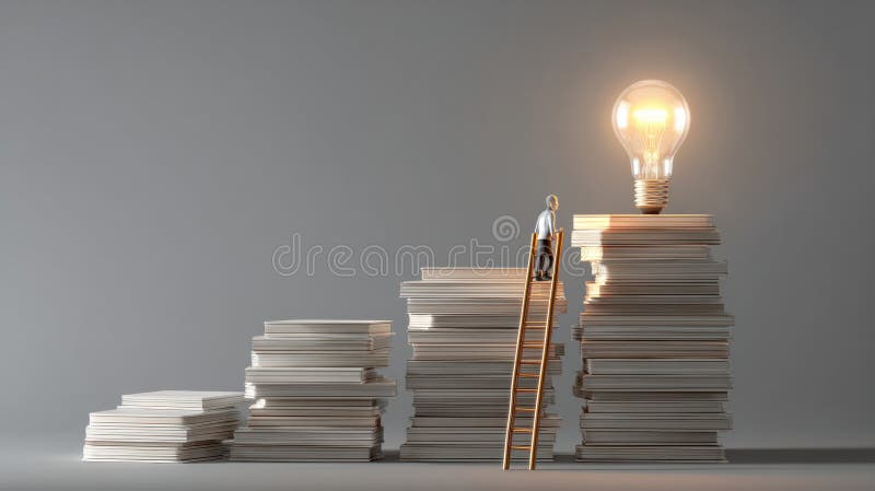 Creative Idea Generation Process Depicted by a Figure Climbing a Ladder Towards a Light Bulb on ...