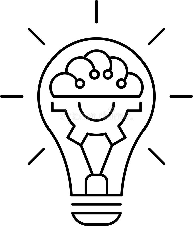 Creative Idea Icon. Brain and Light Bulb Thin Line Icon, Sign or Logo ...