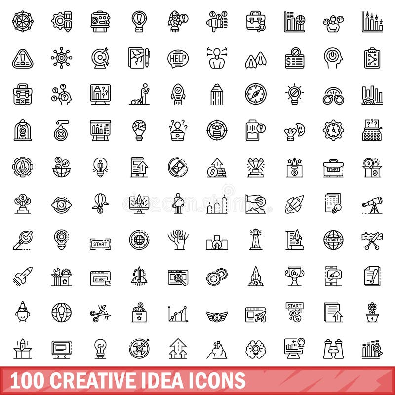 100 Creative Idea Icons Set, Outline Style Stock Vector - Illustration ...