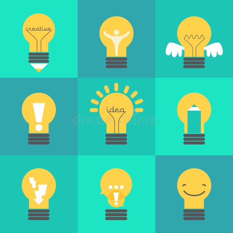 Creative Idea Illustration with Lamp, Pencil, Info-graphic, Icons ...