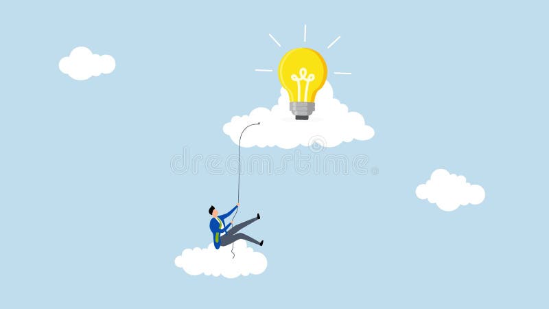 Creative Idea, 4k Animation of Creative Man Climbing Rope To Upper ...