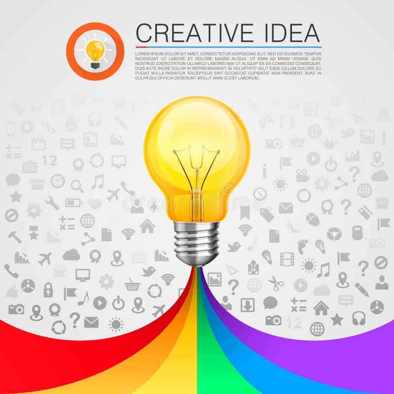 Creative Idea Lamp with Rainbow Stock Vector - Illustration of flat ...