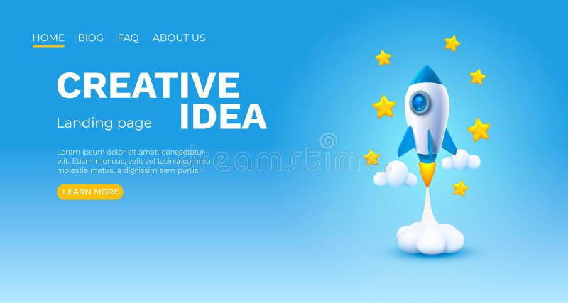 Creative Idea Landing Page, Rocket Space Banner. Vector Stock Vector ...