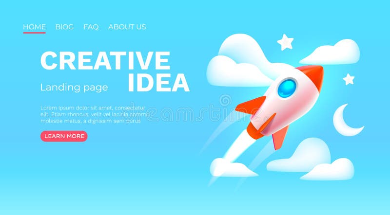 Creative Idea Landing Page, Rocket Space Banner. Vector Stock Vector ...