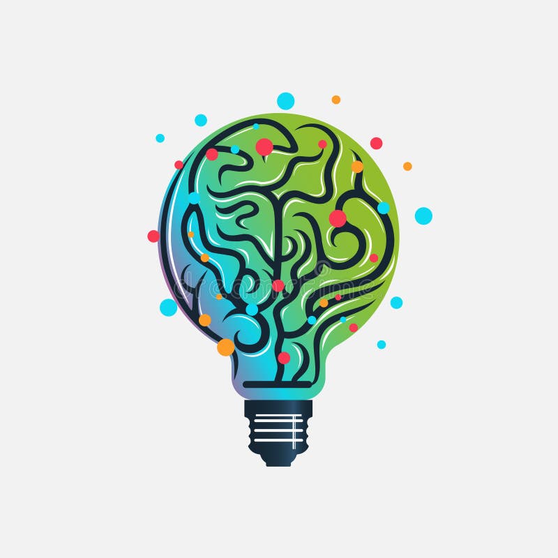 Creative Idea Light Bulb and Brain Isolated on Background. Brain Data ...