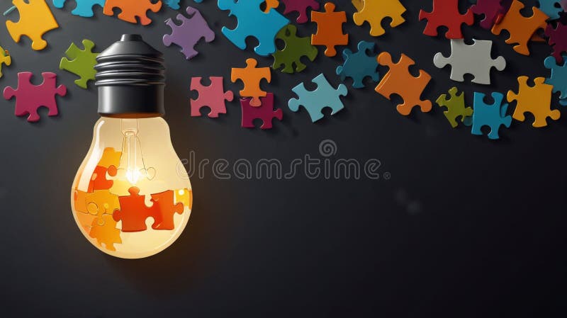 Creative Idea with Light Bulb and Puzzle Pieces Stock Illustration ...