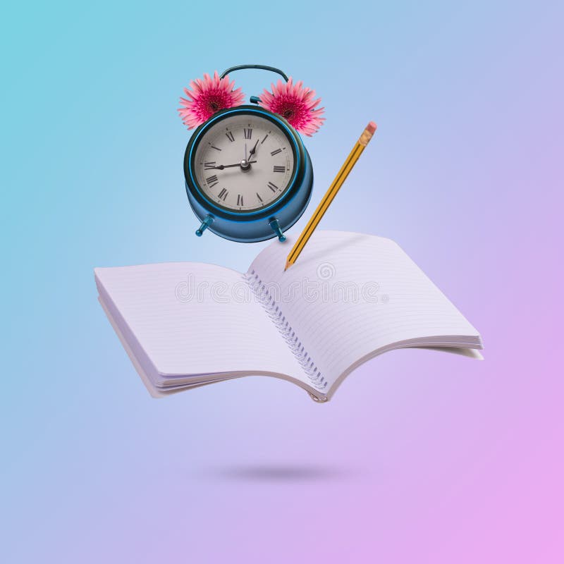 Creative Idea Made from a Notebook, Pen and Alarm Clock with Flowers ...