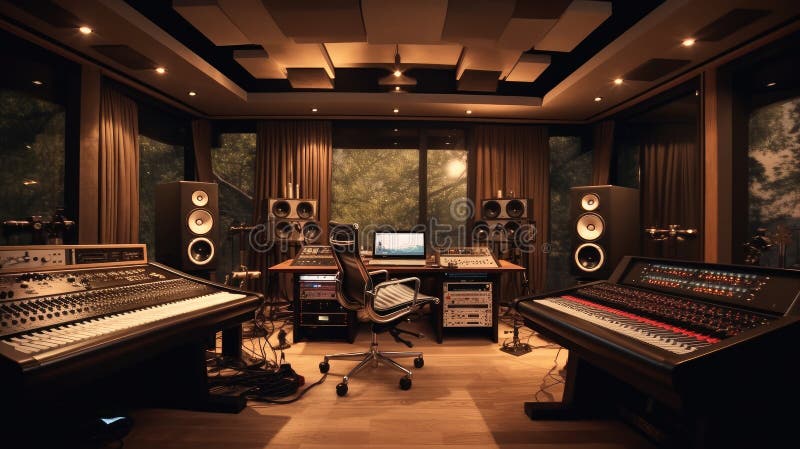 Creative Idea of Modern Audio Recording Studio, Mixing Board Create Modern Sound, Audio Monitors ...