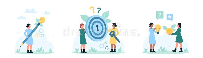 Creative Idea Set, Tiny People Create Projects with Pencil, Bright ...