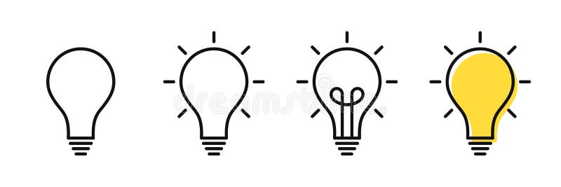 Creative Idea and Solution Concept, Light Bulb in Outline Style. Set of ...