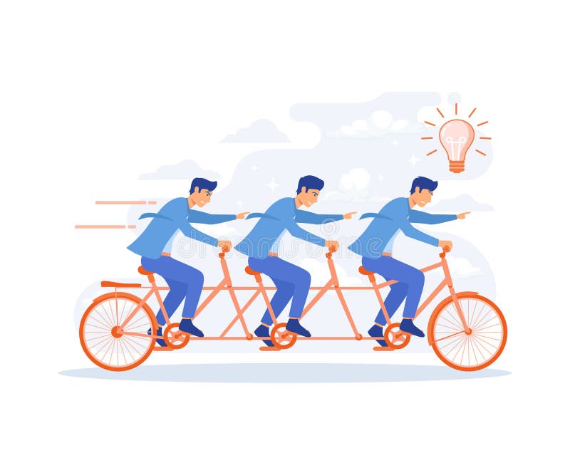 Creative Idea Teamwork Concept. Business Team Riding Tandem Bicycle ...