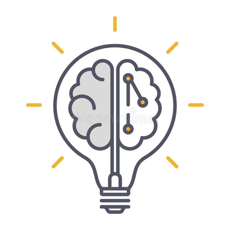 Creative Idea Thin Line Icon. Brain in Lightbulb Innovation Logo Stock ...