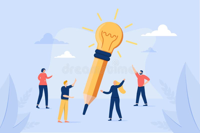 Creative Idea Writing As Innovative Lightbulb on Pencil Tiny Person ...