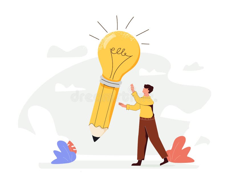 Creative Idea Writing As Innovative Lightbulb on Pencil Tiny Person ...