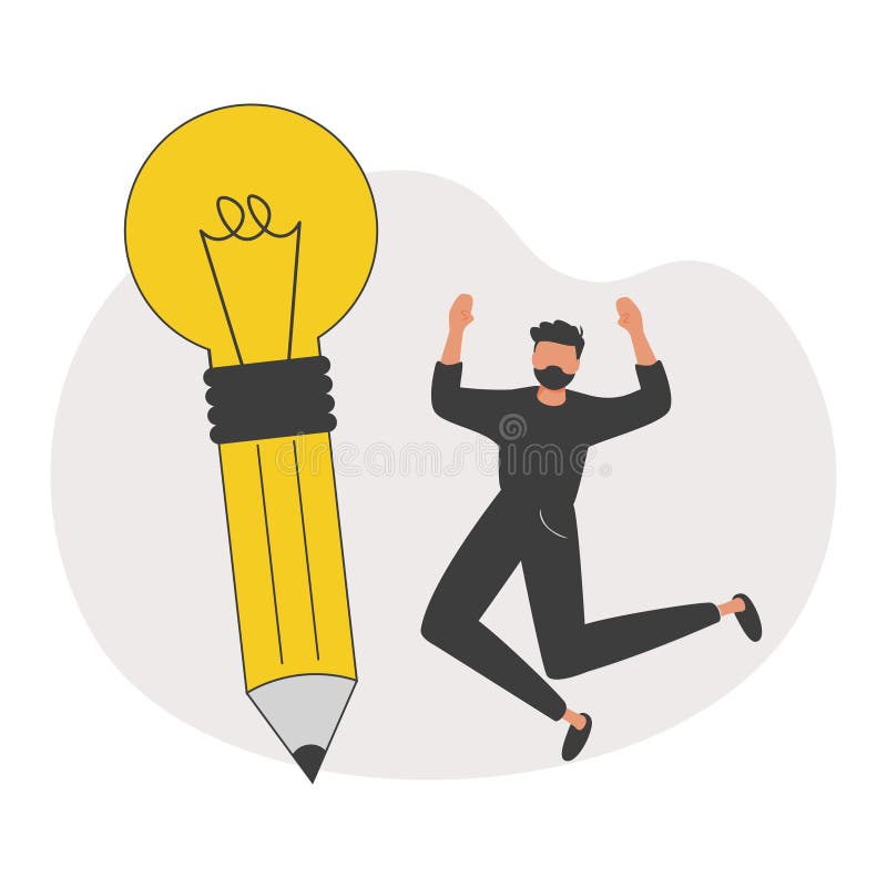 Creative Idea Writing As Innovative Lightbulb on Pencil Tiny Person ...