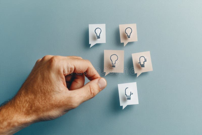 Creative Ideas Concept with Hand and Light Bulb Icons on Sticky Notes ...