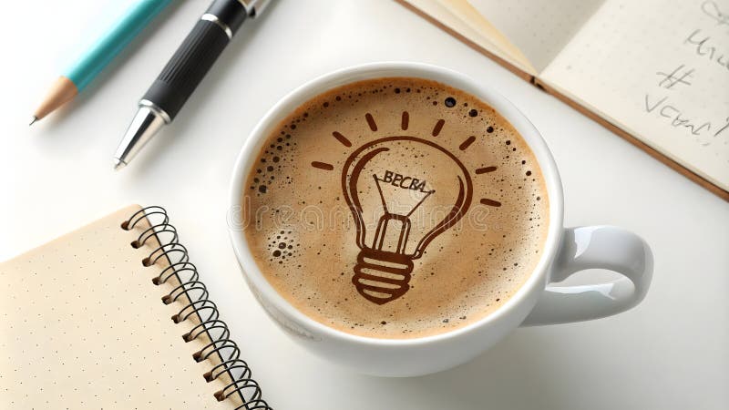 Creative Ideas Concept with Lightbulb Drawing on Coffee Cup Stock ...