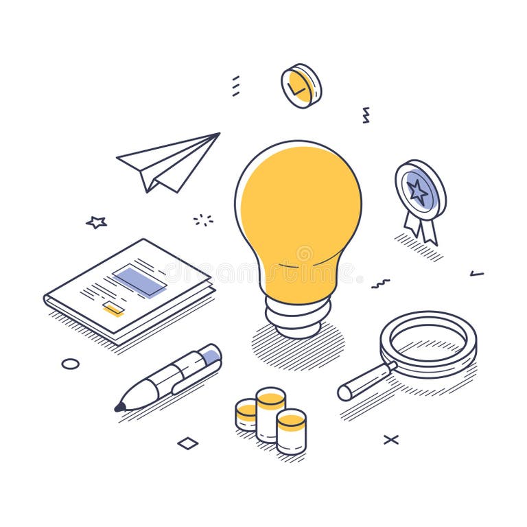 Creative Ideas and Innovation Represented through Isometric Line Art ...