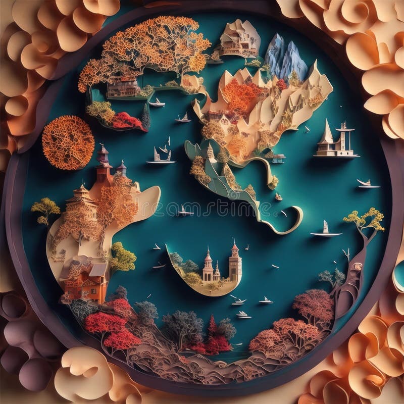 Creative Ideas from Paper Fantasy World Map .generative AI Stock ...