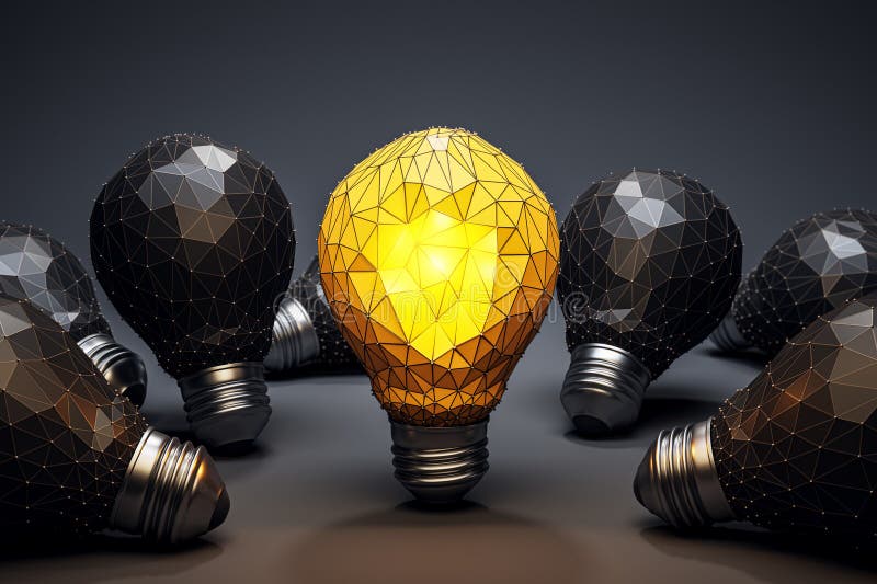 Creative Illuminated Triangular Polygonal Lamps on Black Background ...