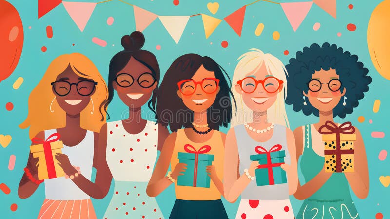 Creative Illumination: Women in a Bright and Festive Artwork Stock ...