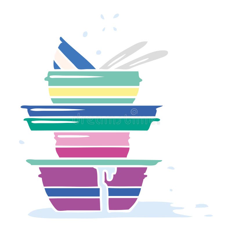 Cartoon Doodle of a Stack of Dirty Plates Stock Vector - Illustration ...
