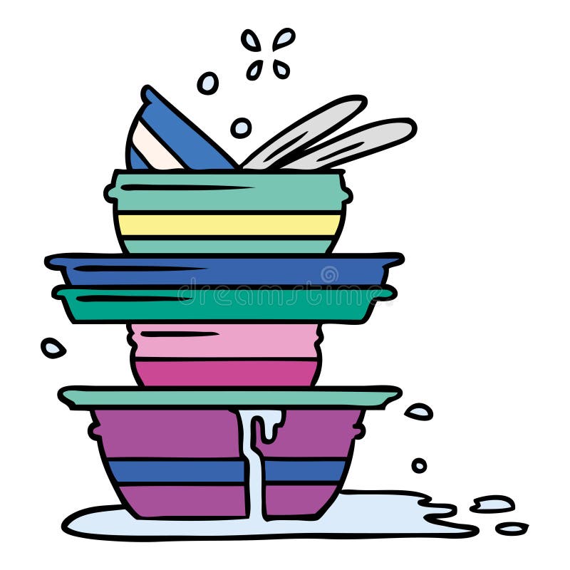 Cartoon Doodle of a Stack of Dirty Plates Stock Vector - Illustration ...