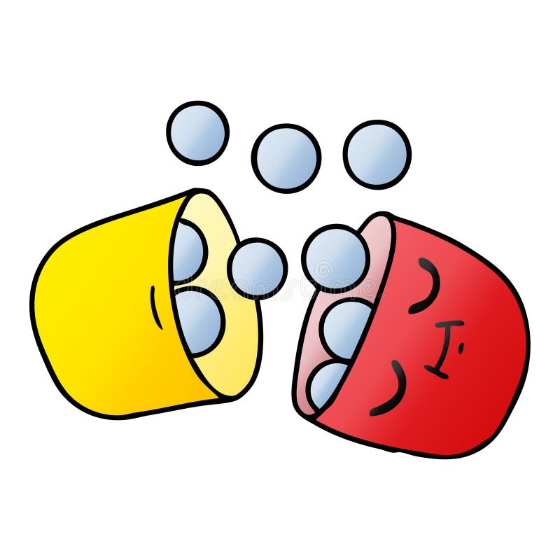 Gradient Cartoon Kawaii Cute Pill Medicine Smiling Health Art Artwork ...