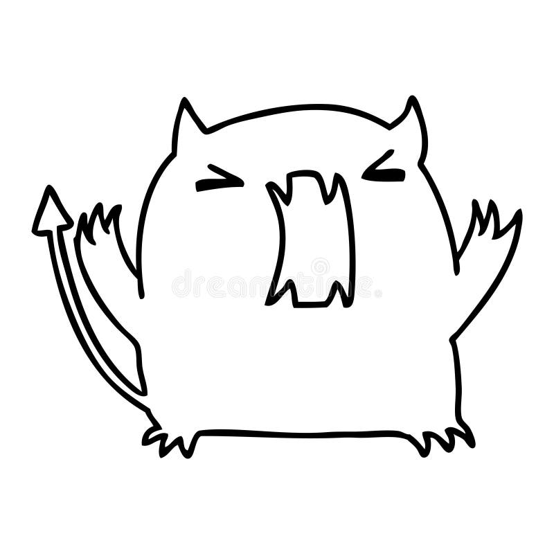Line Drawing of a Cute Kawaii Devil Stock Vector - Illustration of ...