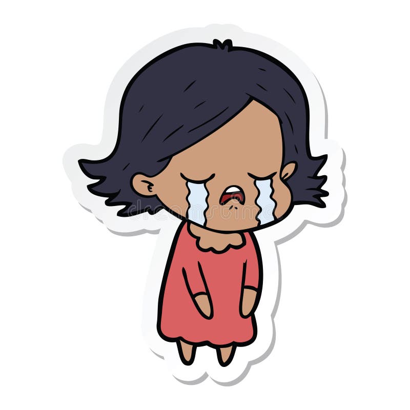 Sticker of a Cartoon Girl Crying Stock Vector - Illustration of upset ...